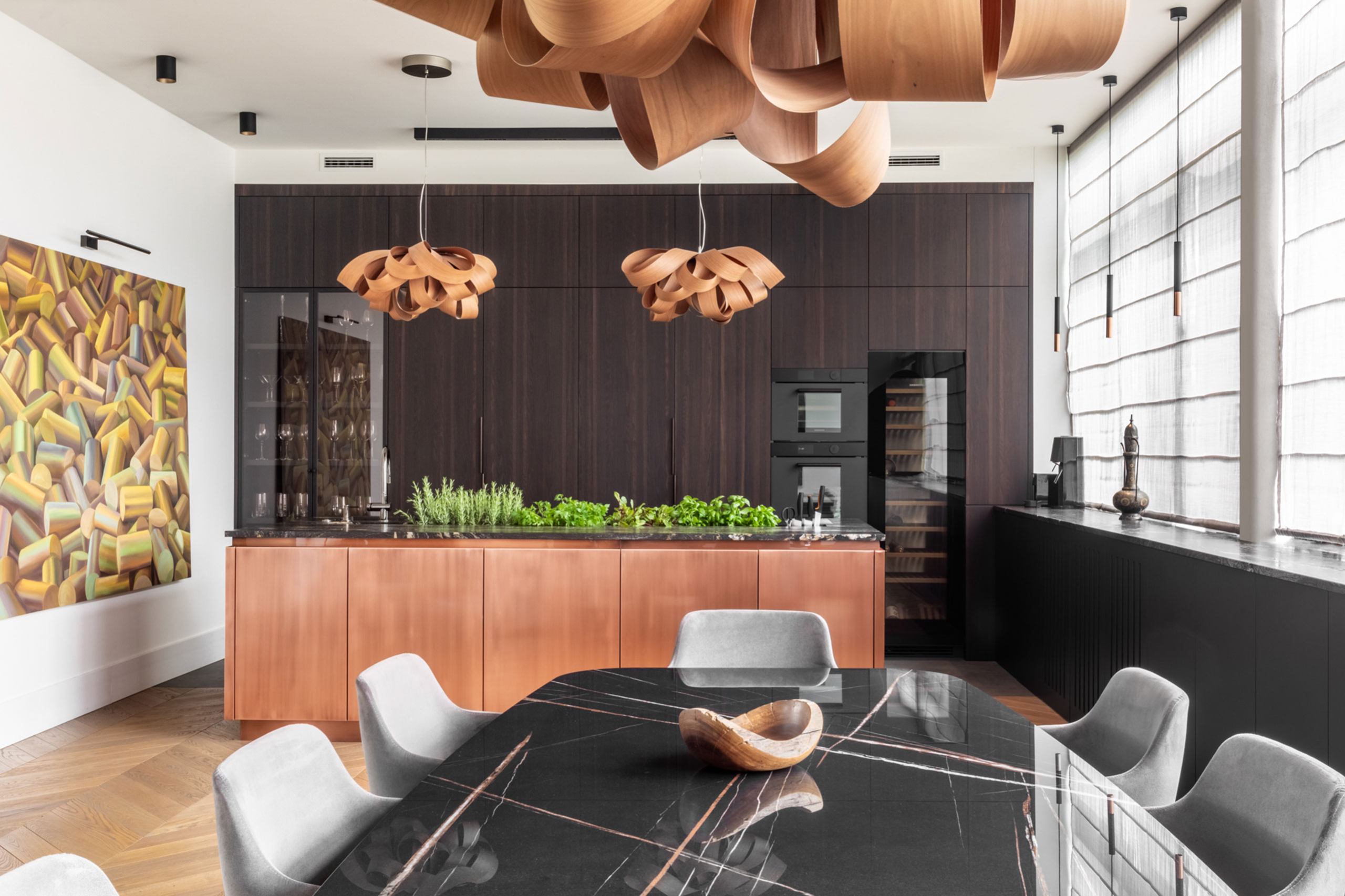 Modern Custom Kitchen Design: Copper & Black Elegance Project