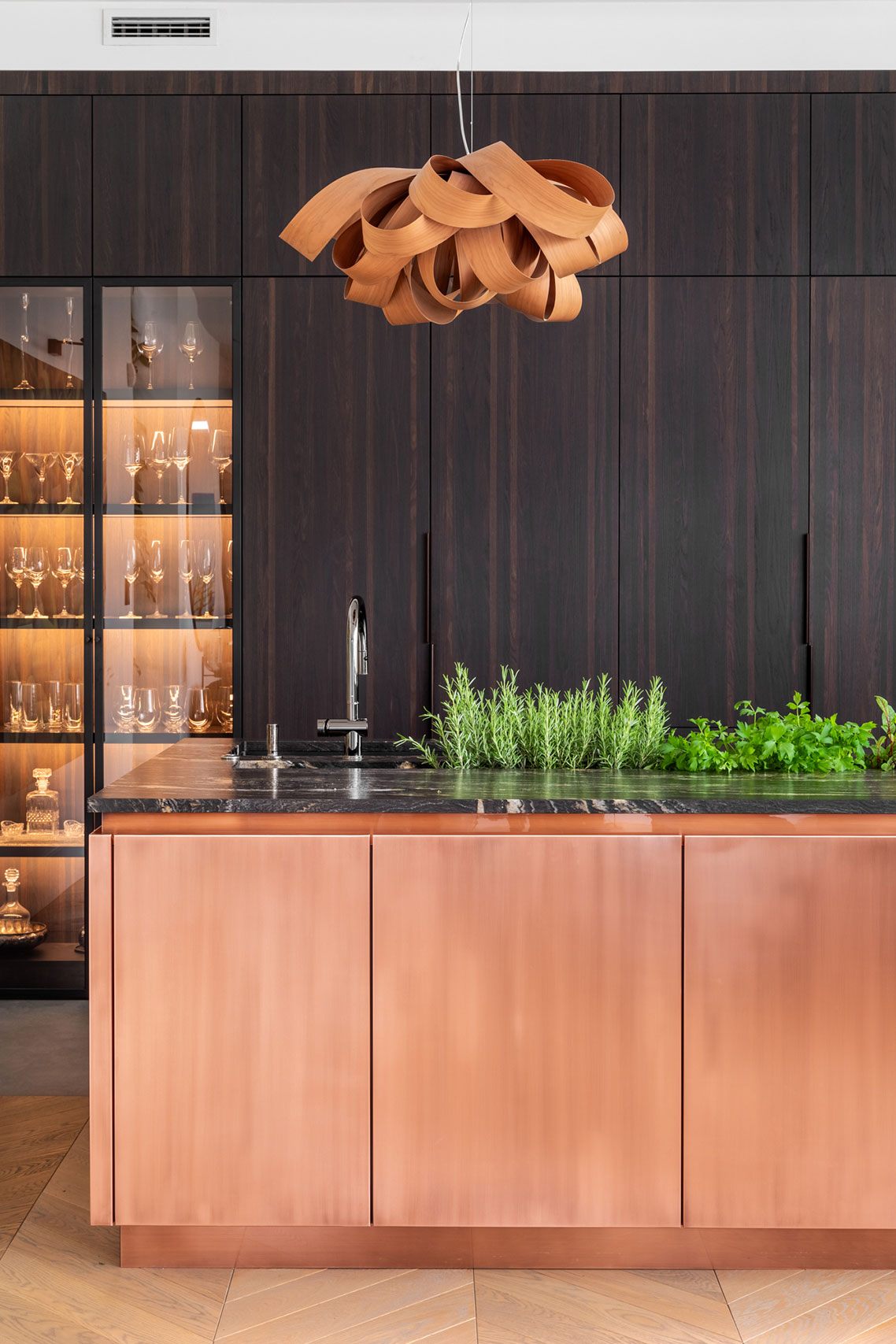 Modern Custom Kitchen Design: Copper & Black Elegance Project